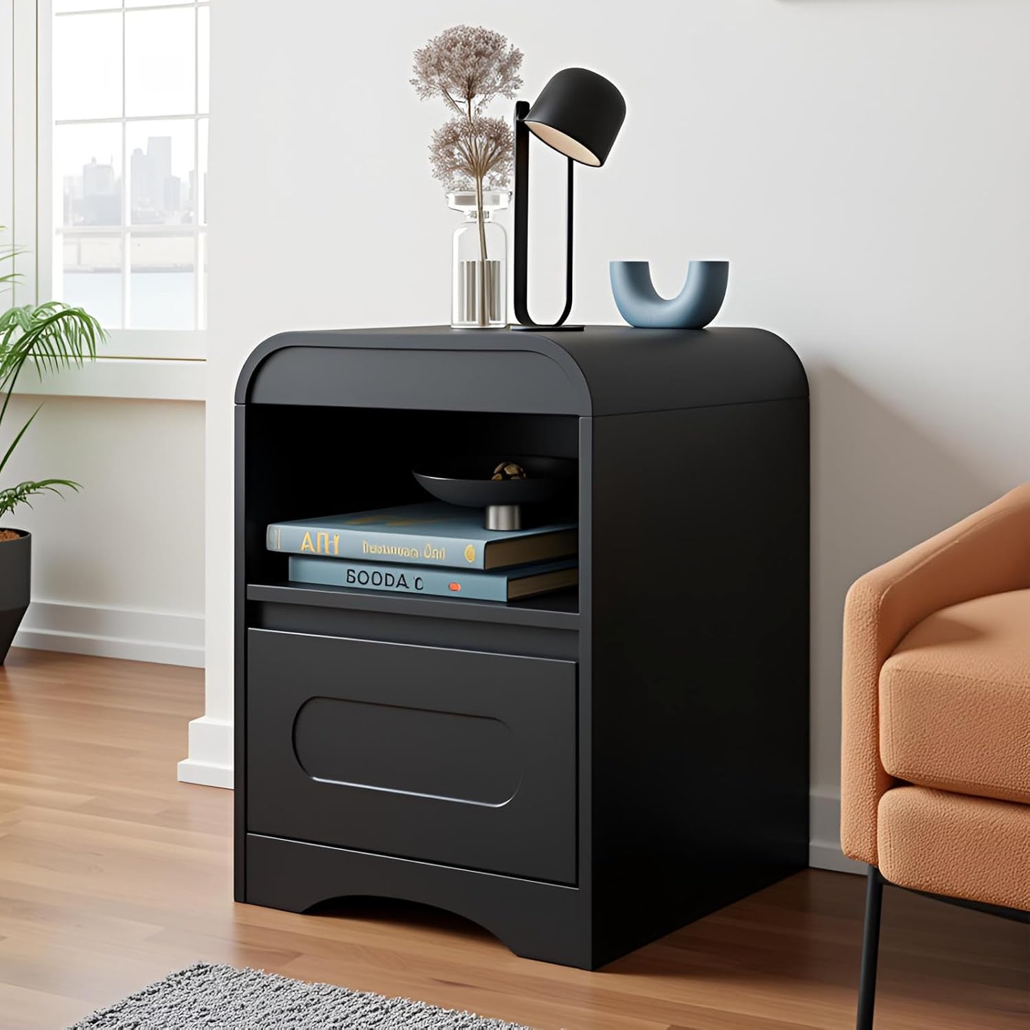 Night Stands for Bedroom Living Room with Drawer Storage Curved Bed Si ...